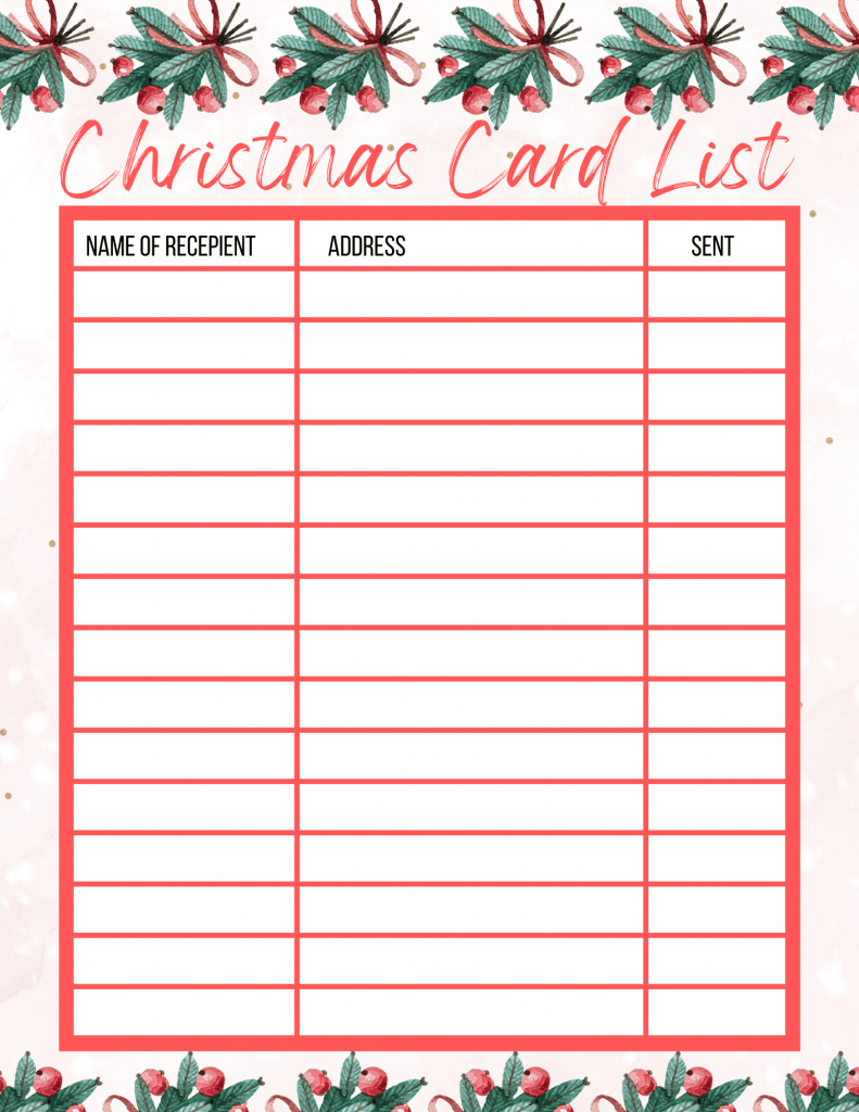 Free Printable Christmas Card Address List Template - Only Printables